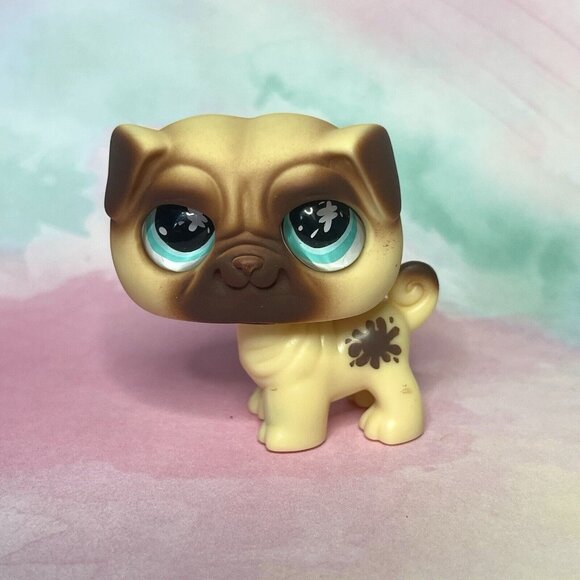 Hasbro | Toys | Lps Littlest Pet Shop 623 Brown Tan Pug Dog Blue ...